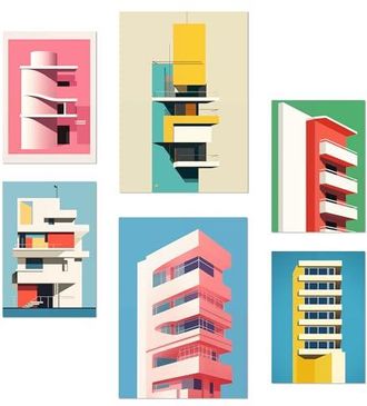 Nacnic Lot de 6 Rose Bauhaus Affiches avec illustration design pour d&eacute;corer les murs de la maison. Chambres, bureau, boutique Peinture au A3 et A4 Sans cadre