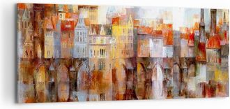 Arttor Wandbilder Dekoration Wohnzimmer Stadt Mietshaus Panorama Bilder auf Leinwand 120x50cm Leinwandbild mit Rahmen Schlafzimmer K&uuml;che Wand Kunstdruck Art 
