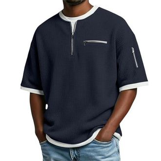 Generic DENGJIAMY Chemise gaufr&eacute;e &agrave; manches courtes tendance faux t-shirt deux pi&egrave;ces d&eacute;contract&eacute; pour vacances T-shirt de vacances avec fermeture &eacute;clair et c