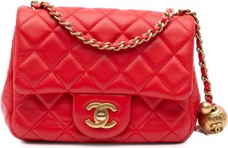 Chanel Hobo Bags - Mini Square Classic Lambskin Pearl Crush Single Fl - Gr. unisize - in Rot - f&uuml;r Damen