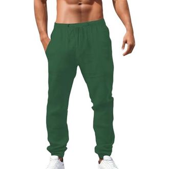 Generic Pantalon de plage baggy pour homme - Pantalon en lin avec taille &eacute;lastique - Pantalon d&eacute;t&eacute; - Grandes tailles - Pantalon de surv&ecirc;tement respirant - Cou