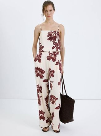 Mango Top &agrave; bretelles imprim&eacute; floral &eacute;cru - Femme - XXS - MANGO