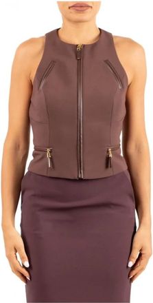 Elisabetta Franchi Femme, Tops, Brun, Taille: 42 FR Top en cr&ecirc;pe double &eacute;paisseur avec d&eacute;tails zipp&eacute;s