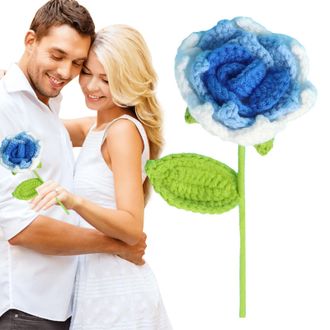 Generic Gestrickte Rose, gehäkelte Rose, Romantische Kunstrose, zum Heiligen Leben, Heimdekoration aus weicher Wolle, handgefertigt, mit Rosen für Schlafzimme