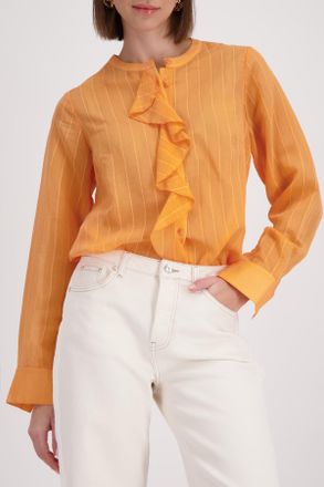 Monari R&uuml;schenbluse MONARI Streifen + Volants, Damen, Gr. 40, orange, Web, Obermaterial: 75% Viskose, 25% Polyamid, gestreift, leicht transparent, unifarben,