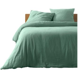 Eden Paris Housse de couette + 2 taies en gaze de coton 220 x 240 cm Tendance sauge