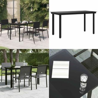 vidaXL Garten-Esstisch Schwarz 140x70x74 cm Stahl und Glas - Balkon-Esstisch - Terrassen-Esstisch