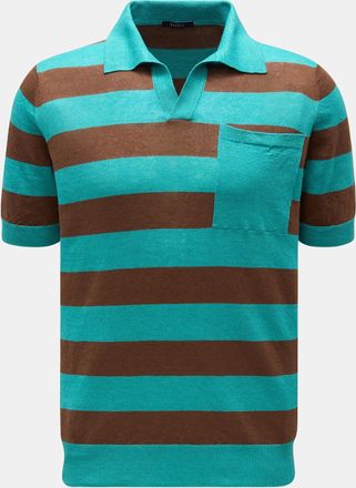04651/ Herren - Kurzarm-Strickpolo Striped Polo türkis/braun gestreift