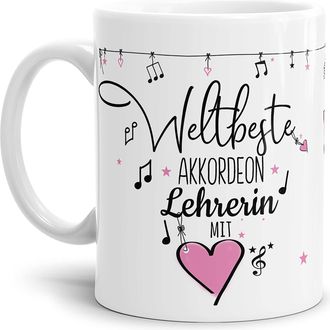 Tassendruck Berufe Tasse - Weltbeste Akkordeon Lehrerin - Geschenk für die weltbeste Musiklehrerin, Musikunterricht, Lehrerin - Keramik Weiß, 300 ml I Akkordeon
