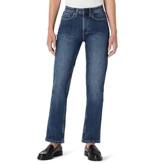 Amazon Essentials Jean &agrave; Taille Haute et Jambes Droites Femme, Gris Pierre D&eacute;lav&eacute; Fonc&eacute;, 40-42 Grande Longueur