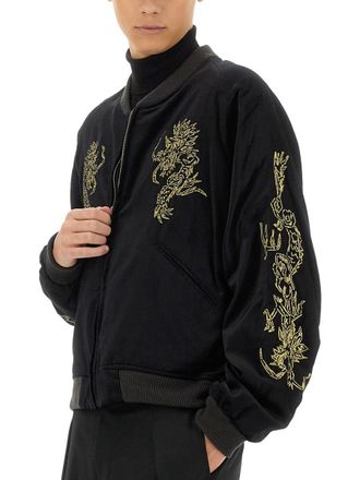 Sasquatchfabrix. Dragon-Embroidered Cotton-Rayon Jacket - Black