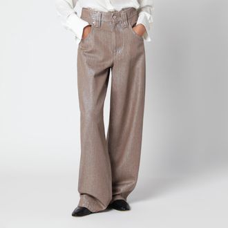 Brunello Cucinelli Beige Baggy-Hose aus Lam&eacute;-Denim