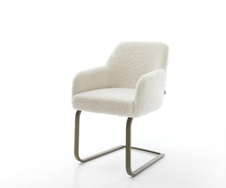 DELIFE Freischwinger Greg-Flex Teddystoff Beige Freischwinger flach Effektfinish Titan Taschenfederkern, Esszimmerst&uuml;hle