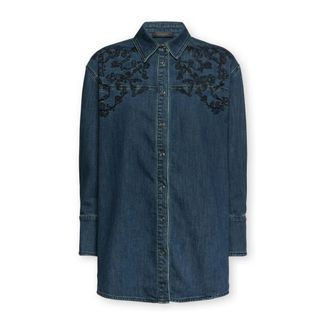 Elena Miro Langes Denimhemd mit Stickerei - - Blouses & Shirts - Damen - Blau - M