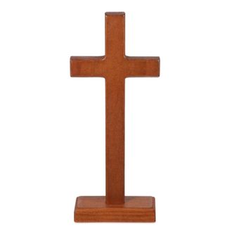 NUOBESTY Holzkreuz Stehend 22cm aus Buchenholz Christliches Tischkreuz mit St&auml;nder f&uuml;r Wohnraum Kirche und Taufe