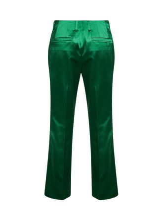 Dries Van Noten Womens Trousers Satin Bootcut Green Cotton
