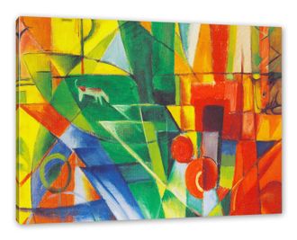Pixxprint Franz Marc - Landschaft mit Haus Hund und Rind, Größe: 100x70cm, Leinwandbild, fertig gespannt, Wandbild, Dekoration, Kunstdruck, kein Poster
