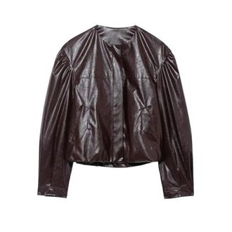 Generic Veste en cuir synth&eacute;tique &agrave; col rond pour femme - Manches longues - Style d&eacute;contract&eacute; - Printemps - Automne - V&ecirc;tement dext&eacute;rieur quotidien, marron, S