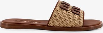 Miu Miu Raffia and leather sandals with logo lettering - MIU MIU - gender_Woman