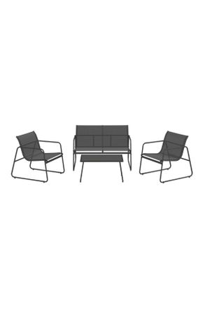ambia GARDEN Loungegarnitur, Grau, Metall, Glas, Textil, 4-teilig, Rundrohr, Loungemöbel, Loungemöbel-Sets