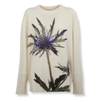 Blumarine Femme, Pulls, Blanc, Taille: 38 FR Pull Imprim&eacute; en Laine avec Broderie