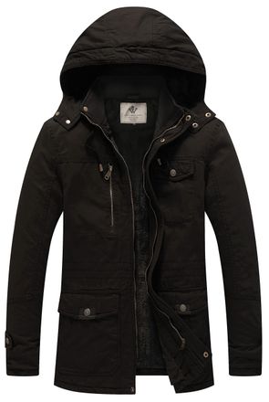 WenVen Herren Baumwolle Abschnitt Jacke Quilted Gesteppt M&auml;ntel Gepolstert Puffer Jacke Klassisch Milit&auml;r Jacke Schwarz L