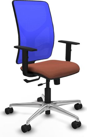 Piqueras y Crespo Arbeitsstuhl mit Rollen, 1D-Arme, h&ouml;henverstellbare Lendenwirbelst&uuml;tze, ausgestattet mit Syncro/Translack und Schneideschaum, Blau/Braun