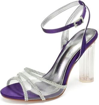 Generic Chaussures Mariage Femmes Chunky Heels Ouvert Bout Sandales Mariée Eté Talon Mariage Soirée Chaussures Femmes10.5Cm,Dark Purple,41 EU