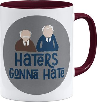 OM3 Haters gonna Hate Kaffee-Tasse mit Spruch - Keramik Becher - 11oz 325ml - Beidseitig Bedruckt - Bordeaux
