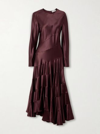 Tory Burch Asymmetrisches Midikleid Aus Satin - Burgunder