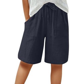 Generic Pantalons de Jogging Hommes Pantalons Shorts pour Femmes Longueur Genou Lin Jambe Large Taille Haute Pantalon de Plage / &Eacute;t&eacute; Casual Vacances, Marine, 