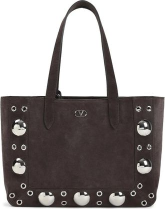 Valentino Garavani Shopper & Totes - Spacious Brown Leather Shopper Bag With Silver Stu - Gr. unisize - in Braun - f&uuml;r Damen