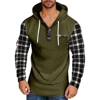 Generic Sweat à capuche à boutons pour homme, manches doubles, vêtements de sport à carreaux respirants avec cordon de serrage, léger et confortable, coupe aj