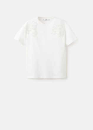 Mango Baumwoll-T-Shirt mit Blumenstickerei cremewei&szlig; - Damen - XS - MANGO