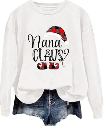 Generic 2026 Sweat &agrave; capuche &agrave; manches longues et col rond pour femme Imprim&eacute; de No&euml;l, blanc, 3XL