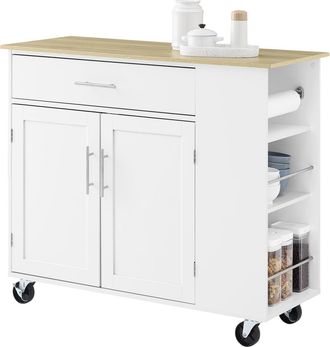 SoBuy K&uuml;cheninsel mit Arbeitsplatte Rollbarer K&uuml;chenwagen & Servierwagen mit Schublade Freistehende K&uuml;cheninsel auf Rollen f&uuml;r K&uuml;che, Esszimmer & Outdoor We
