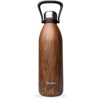 Qwetch Qwetch - Grande Bouteille Isotherme - Wood 1,5L - 48h Froid et 16h Chaud - Etanche & Sans BPA - Gourde Inox avec Poign&eacute;e de Portage - Thermos isotherm