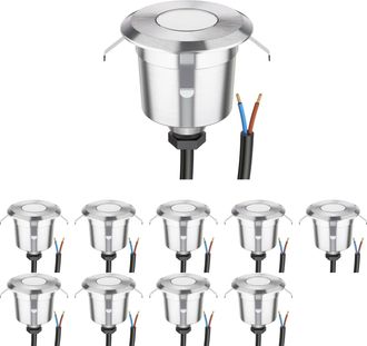 LEDs Com 10 Stück LED Bodeneinbauleuchte AGENA für außen, IP65, edelstahl, rund, 60mm Ø, warmweiß