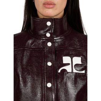 Courr&egrave;ges Veste vinyle courte &agrave; logo brod&eacute; en coton m&eacute;lang&eacute;