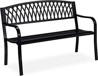 Relaxdays Gartenbank, Zweisitzer, stabil, rustikales Design, bequem, Metall Sitzbank, HBT: 87 x 127 x 60 cm, schwarz