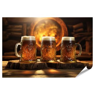 Islandburner XXL Bild Poster Schaumiges deutsches Bier in gro&szlig;em Glas-Krug, Feier, Urlaub, Oktoberfest B Premium Bilder Fotodruck