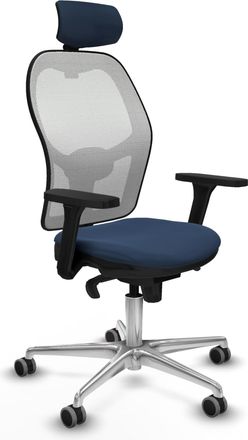 Piqueras y Crespo Schreibtischstuhl mit 3D-Armlehnen, h&ouml;henverstellbare Lendenwirbelst&uuml;tze und h&ouml;henverstellbares Kopfteil, Wei&szlig; / Marineblau