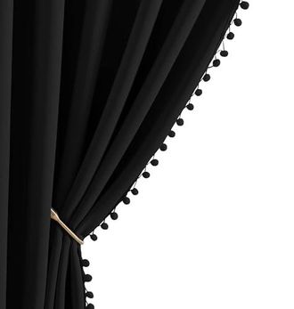 Nicetown Schwarze Verdunkelungsvorhänge mit Pompons, Stangentasche, wärmeisoliert, Bohemian-Stil, Verdunkelungsvorhänge für Schlafzimmer, Küche, Kinderzimmer (