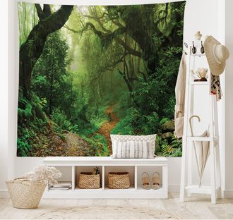 Abakuhaus Nepal Wandteppich und Tagesdecke, Wald in Asien Touristic aus Weiches Mikrofaser Stoff Waschbar ohne Verblassen Digitaldruck, 230 x 140 cm, Grün Braun