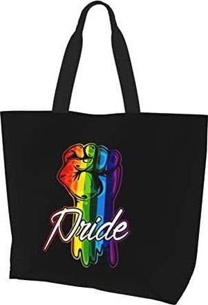 AOOEDM Gay Pride Rainbow Fist Lgbt Ladies Canvas Tote Sac &agrave; provisions r&eacute;utilisable