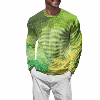 Generic Chemise gaufr&eacute;e &agrave; manches longues pour homme - T-shirt long - Couleur d&eacute;grad&eacute;e - Col rond - Respirant - D&eacute;contract&eacute; - Pour un usage quotidien - Pour l