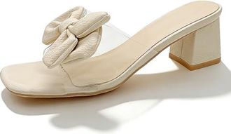 Generic Sandales &agrave; talons pour femme avec noeud - Transparentes - Talon &eacute;pais - Confortables - Bout carr&eacute; - Pour mariage, blanc, 39.5 EU