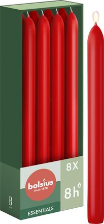 Bolsius Bolsius Glatte Stabkerzen - Rot - 8 Stück im Karton - 24 cm - Länge Brenndauer 8 Stunden - Unparfümierte - Enthält Natürliches Pflanzenwachs - Ohne Pa