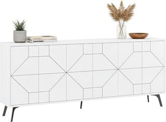 Dmora Sideboard Elysium 184x35x77,4 cm Wei&szlig; 6 B&ouml;den, 6 T&uuml;ren