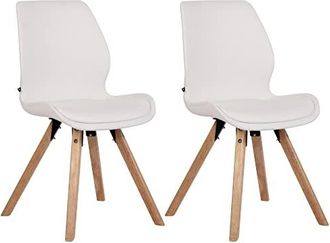 Clp Lot De 2 Chaises De Salle A Manger Luna I Chaise De Visiteur avec Assise Rembourr&eacute; I Pieds Bois I Dossier, Couleur:Blanc, Mat&eacute;riel:Similicuir